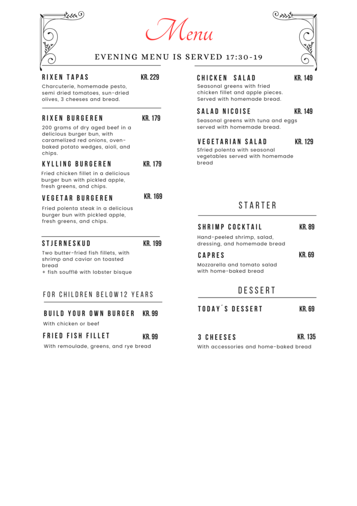 Evening Menu - På Torvet